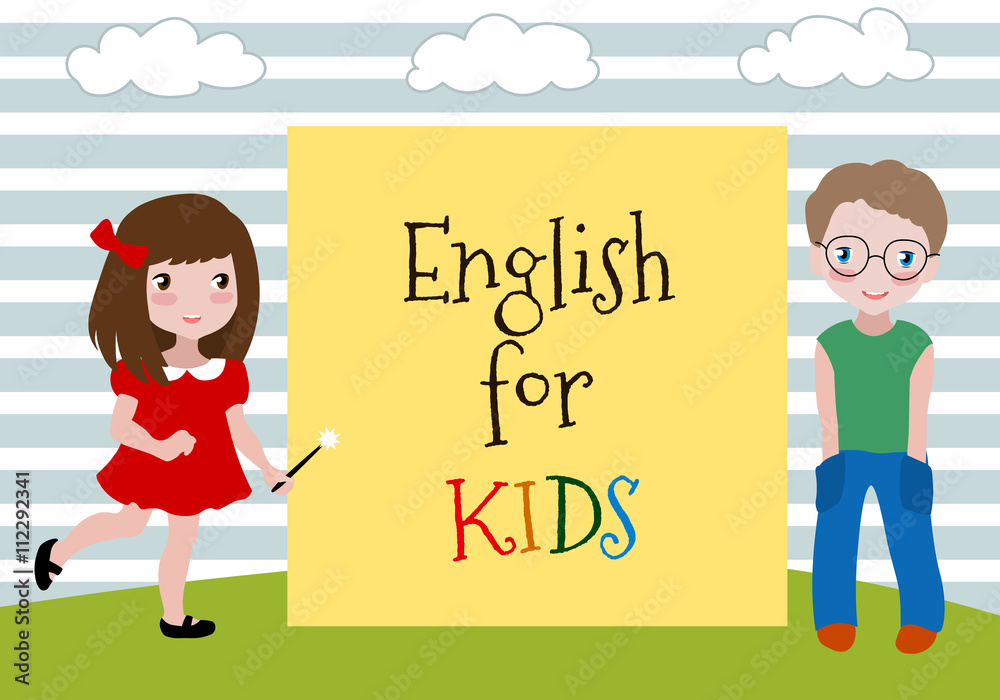 English For Kids Vector Illustration Of The Two Kids Learning English english-for-kids-vector-illustration-of-the-two-kids-learning-english