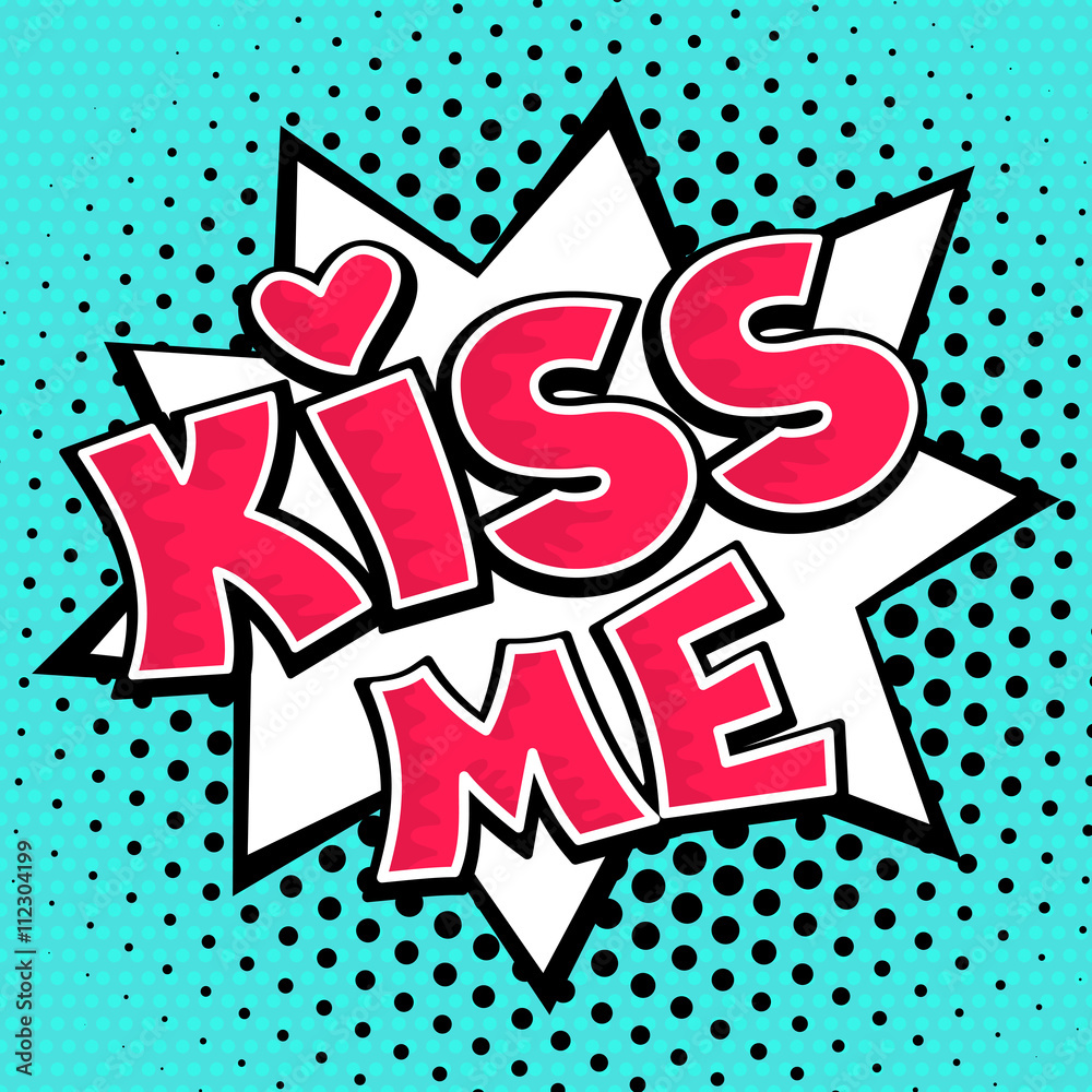 Kiss lettering on dots background. Vector comic illustration in pop art ...