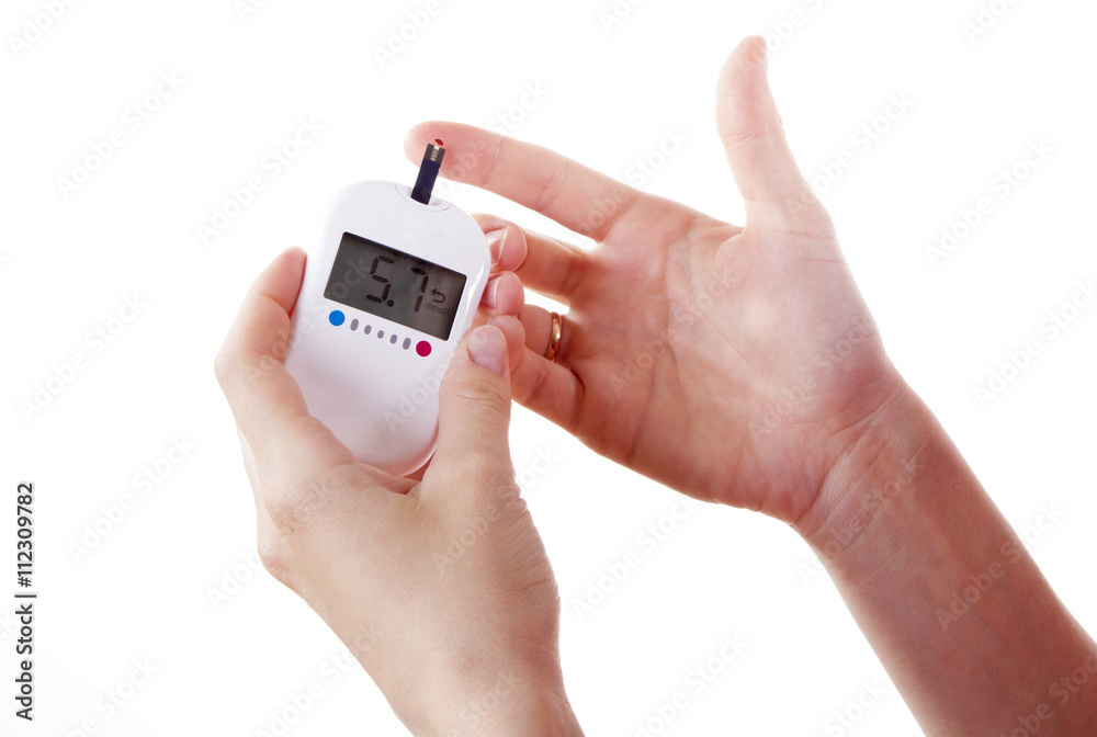Dependent first type Diabetes patient measuring glucose level blood ...