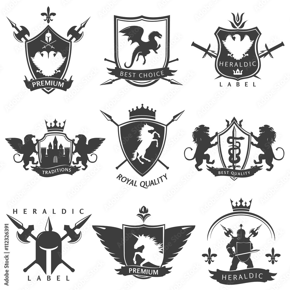 Heraldic Black White Labels Stock Vector | Adobe Stock