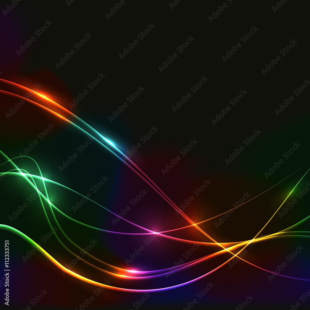 Dark background with spectrum laser neon waves Stock Vector | Adobe Stock