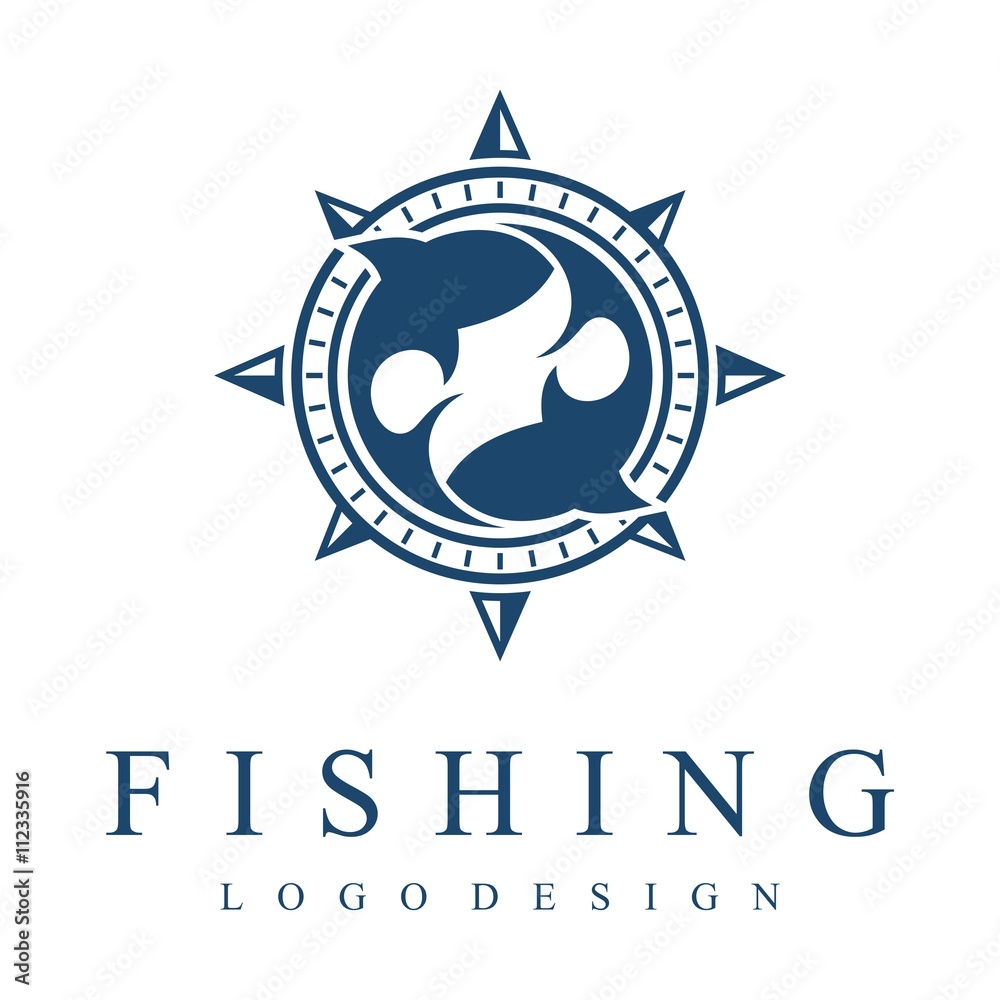 Fishing Logo, Compass, Fish, Circle Design Logo Template Stock Vector ...