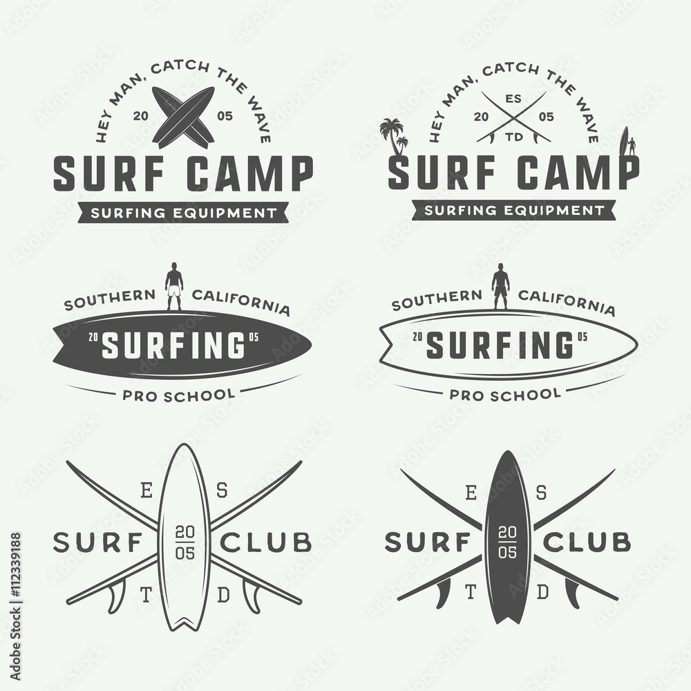 Set of vintage surfing logos, emblems, badges, labels Stock Vector ...