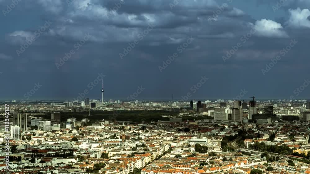 Perfect Skyline of Berlin with beautiful blue cloudy sky and dramatic ...
