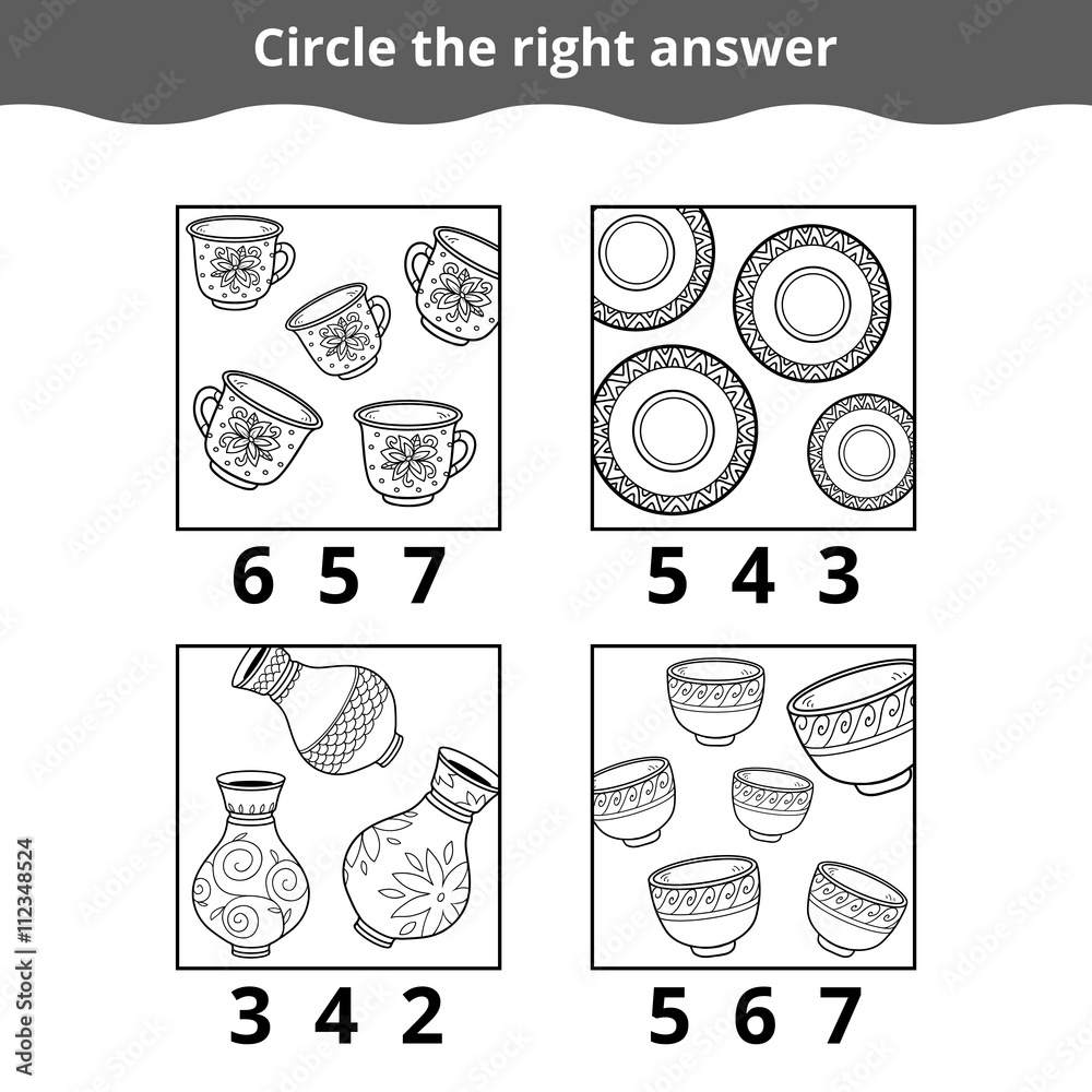 Counting Game for Children. Education game about dishes Stock Vector ...