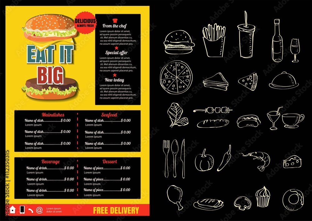 Restaurant Food Menu Design with Chalkboard Background Stock Vector ...