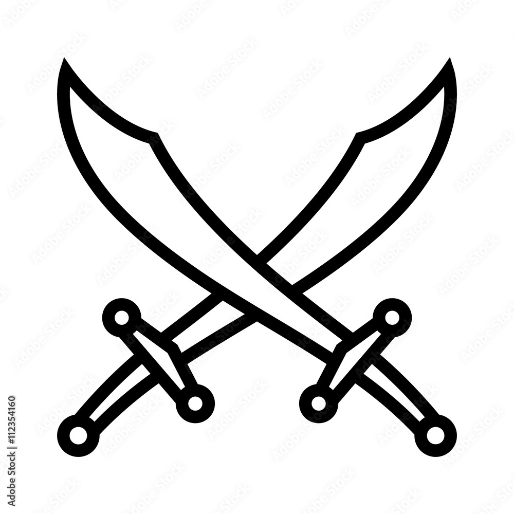 Crossed scimitars / swords line art icon for games and websites Stock ...