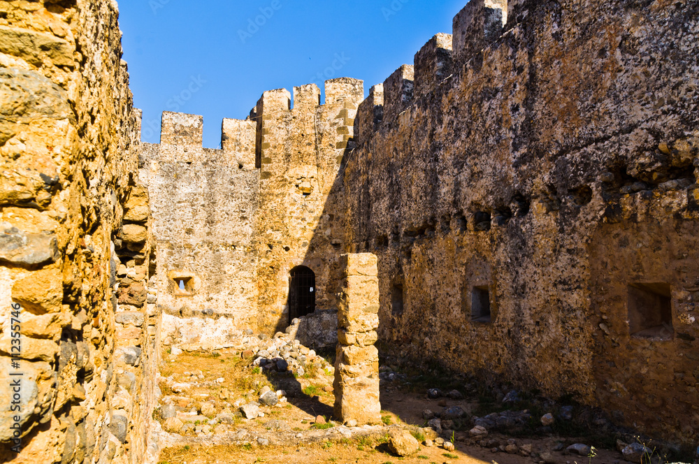Inside bloody castle and fortress of Frangokastello, island of Crete ...