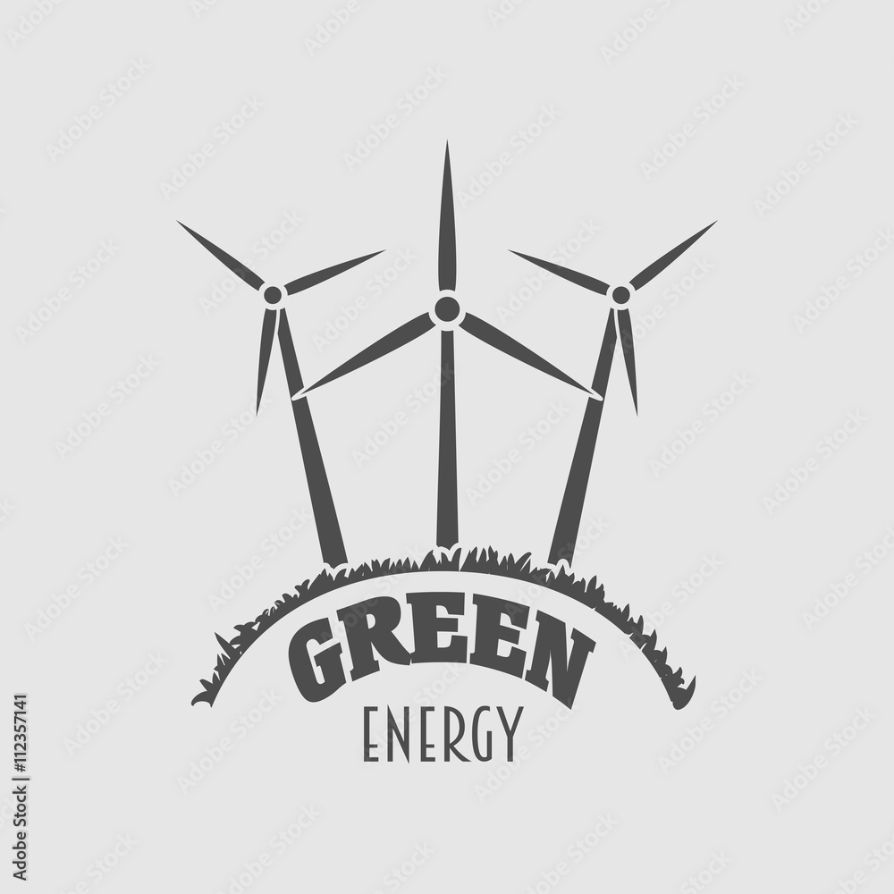 Green energy vector logo, sign or symbol template with wind power plant ...