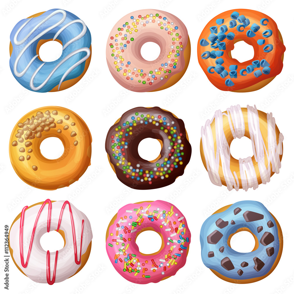 Set of cartoon donuts isolated on white background. Vector illustration ...