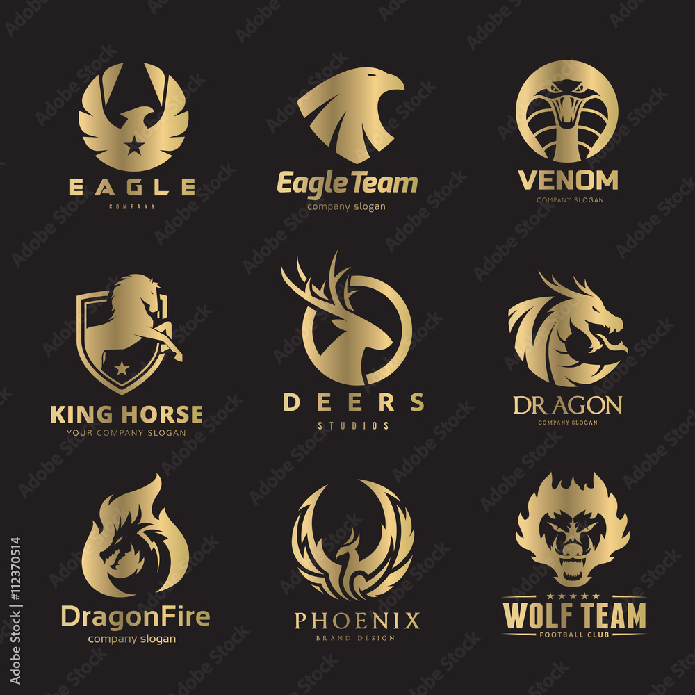 Animal logo collection. Animal logo set. Eagle logo. Snake logo. Dragon ...