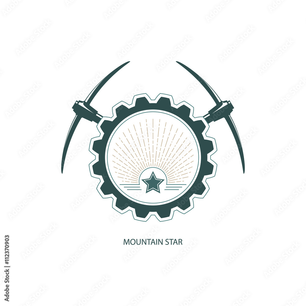Mountain Star, Emblem of the Mining Industry, Star and Sunburst in Gear ...