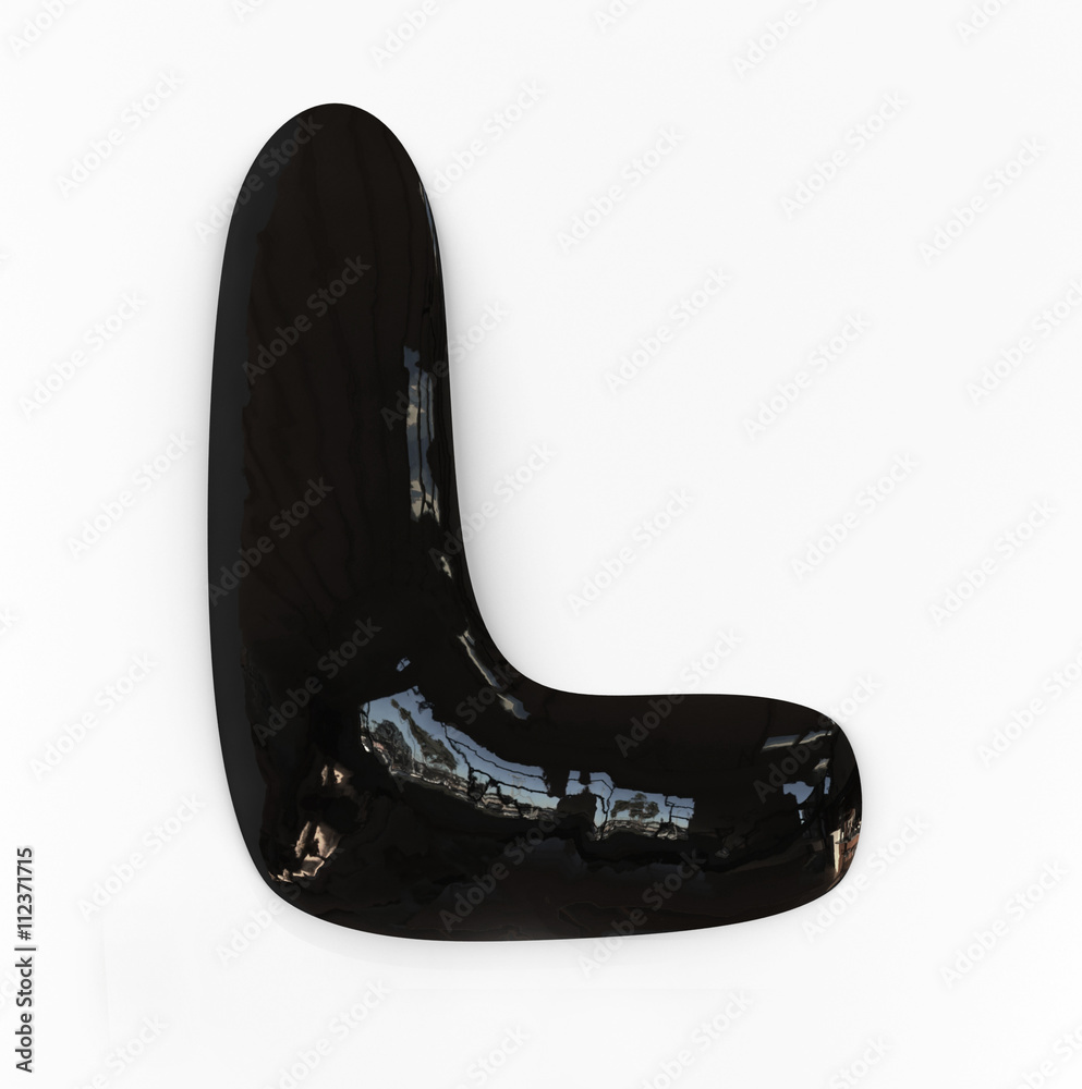 L letter. Oil Tar Font. Black Liquid Alphabet. 3d rendering isolated on ...