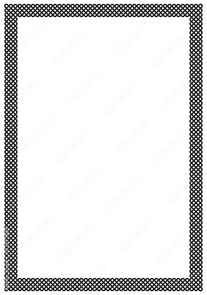 White page framed with thick plait border of black interlaced stripes ...