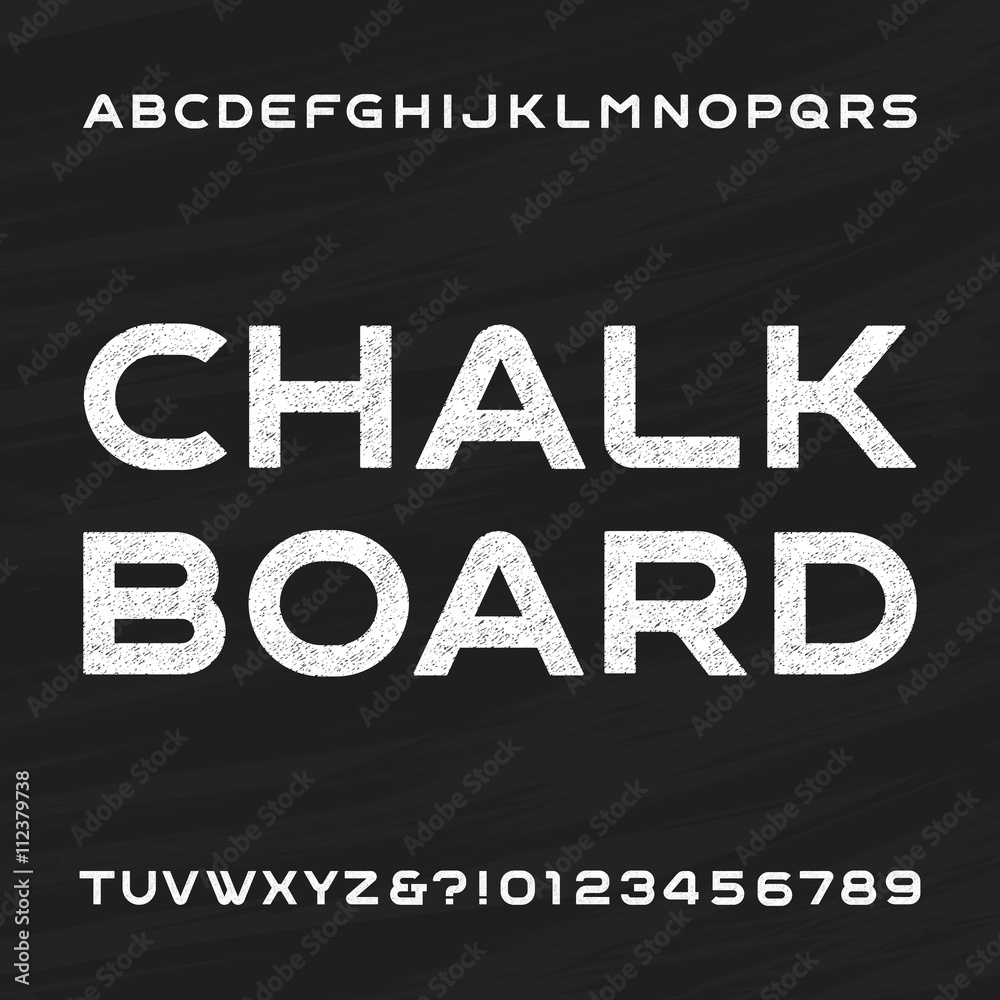 Chalkboard alphabet vector font. Distressed letters and numbers on a ...