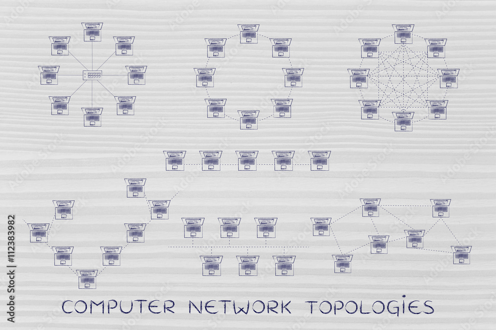 Foto de computer network topologies diagrams with caption do Stock ...
