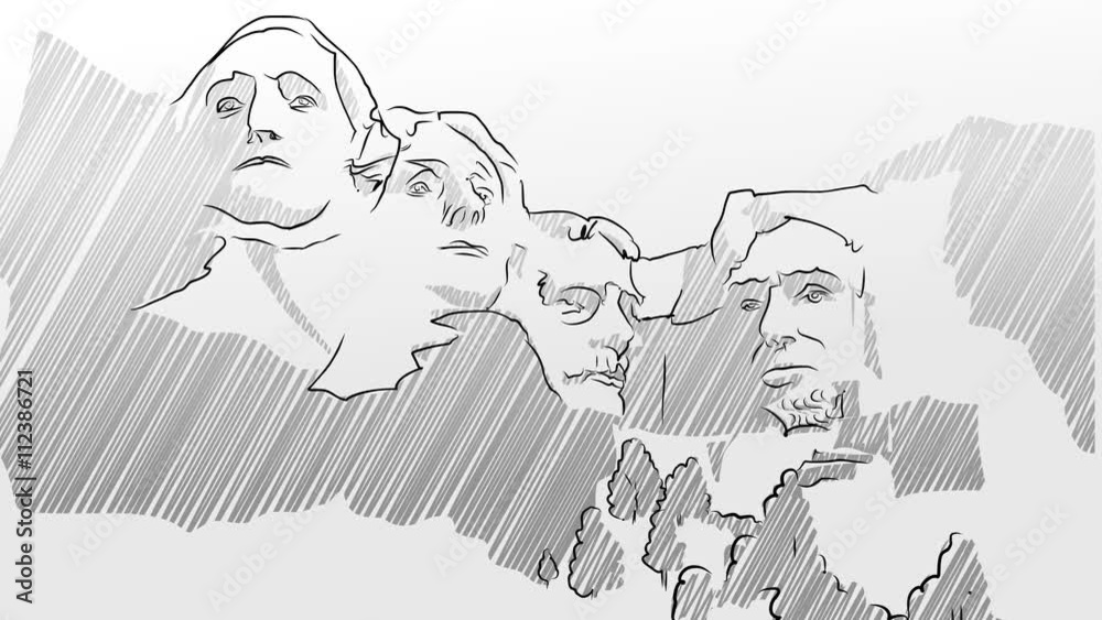 Mount Rushmore Animated Sketch, Hand-drawn Illustration, slow zoom-in ...