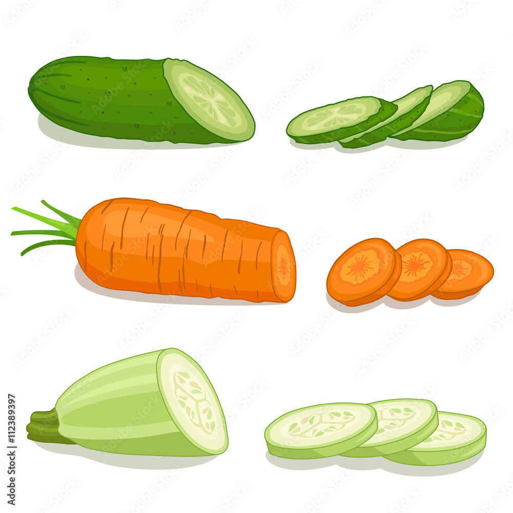 Set chopped vegetables isolated on white background. Vector ...