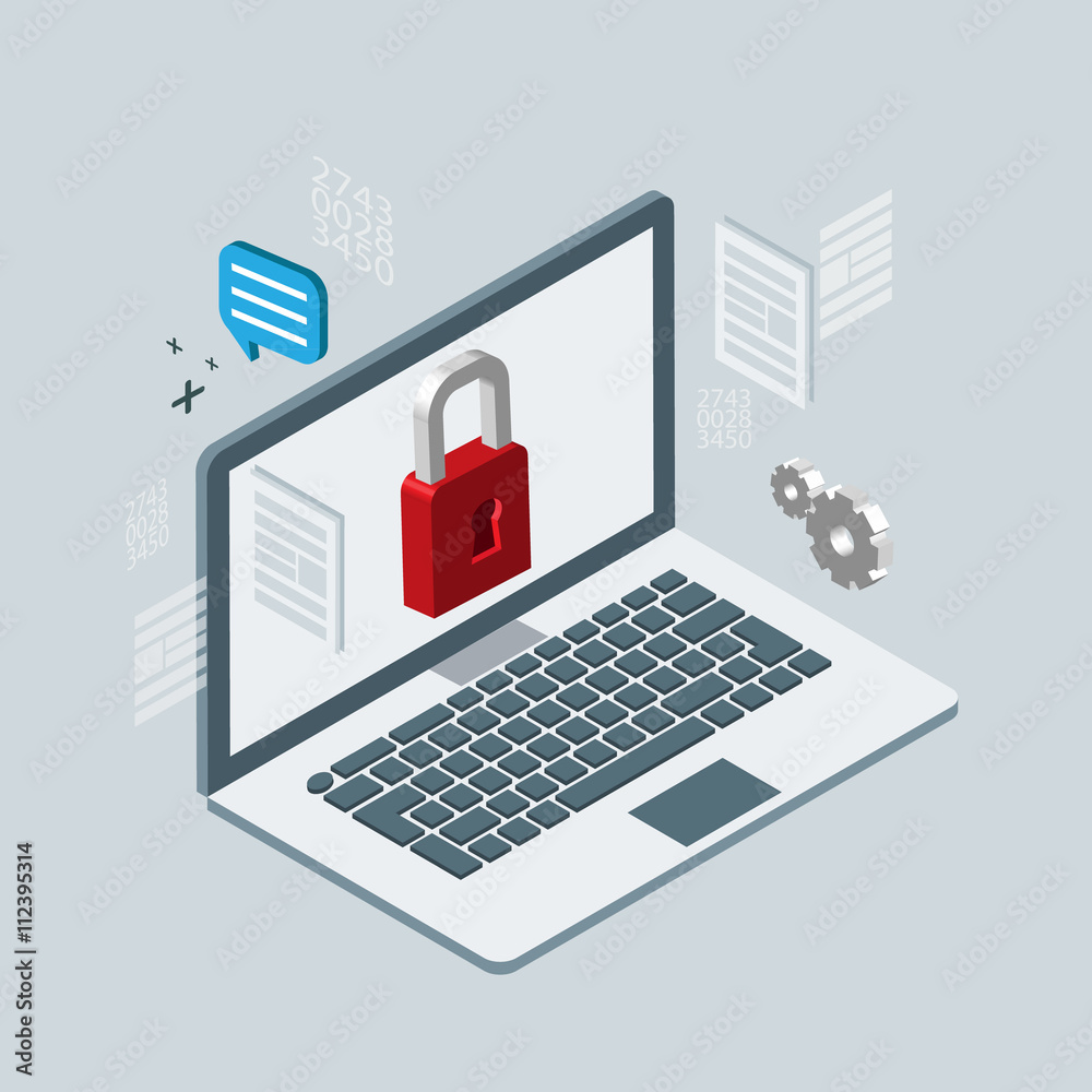 computer safety. Isometric 3d vector illustrations Stock Vector | Adobe ...
