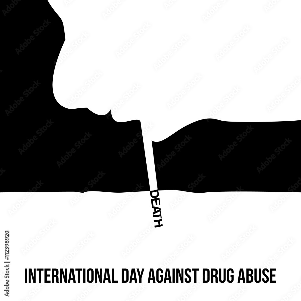 International day against drug abuse minimal vector black and white ...