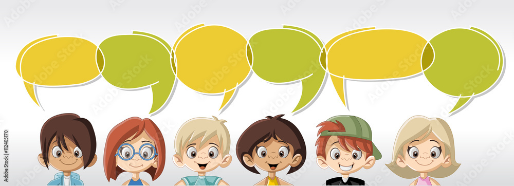 Cartoon children talking with speech bubbles Stock Vector | Adobe Stock