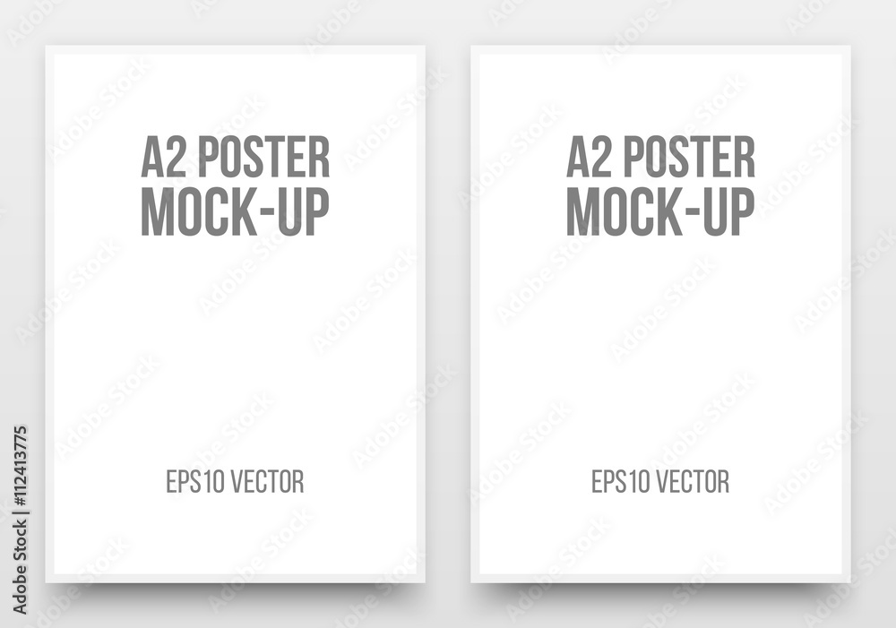 A2 white posters realistic template, mock-up with margins, realistic ...
