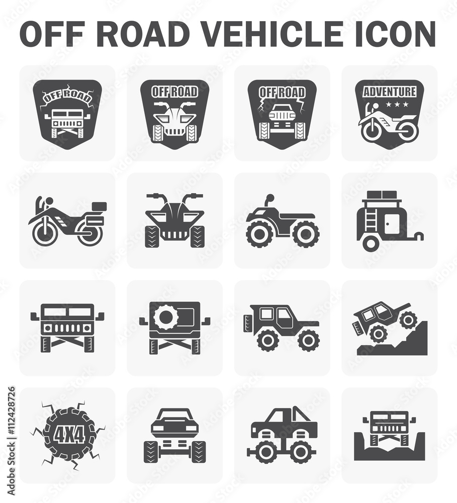 Off road vehicle logo element design consist of motorbike, ppv or suv ...