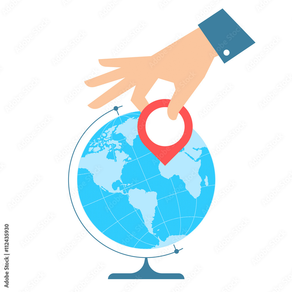 Business travel concept. Flat vector illustration of western globe ...