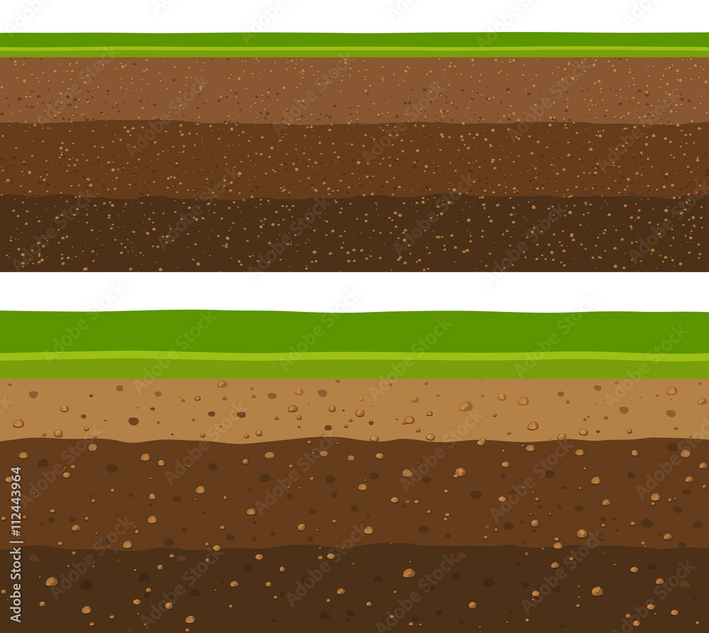 Layers of grass with Underground layers of earth, seamless ground ...