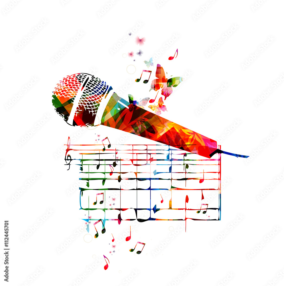 Vector illustration of colorful microphone with music notes Stock ...
