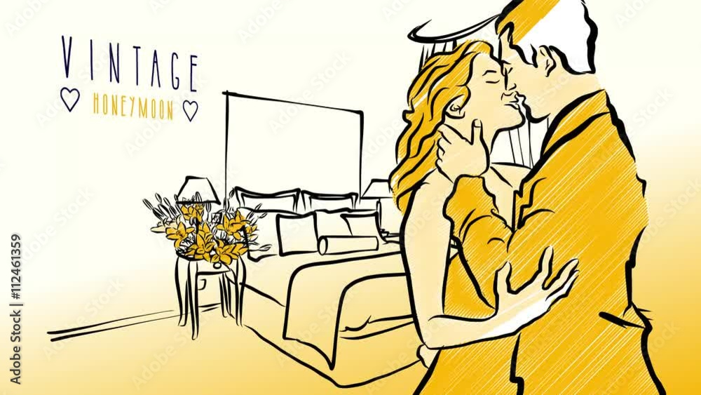 Romantic couple in love on there Honeymoon in a hotel Animation, Hand ...