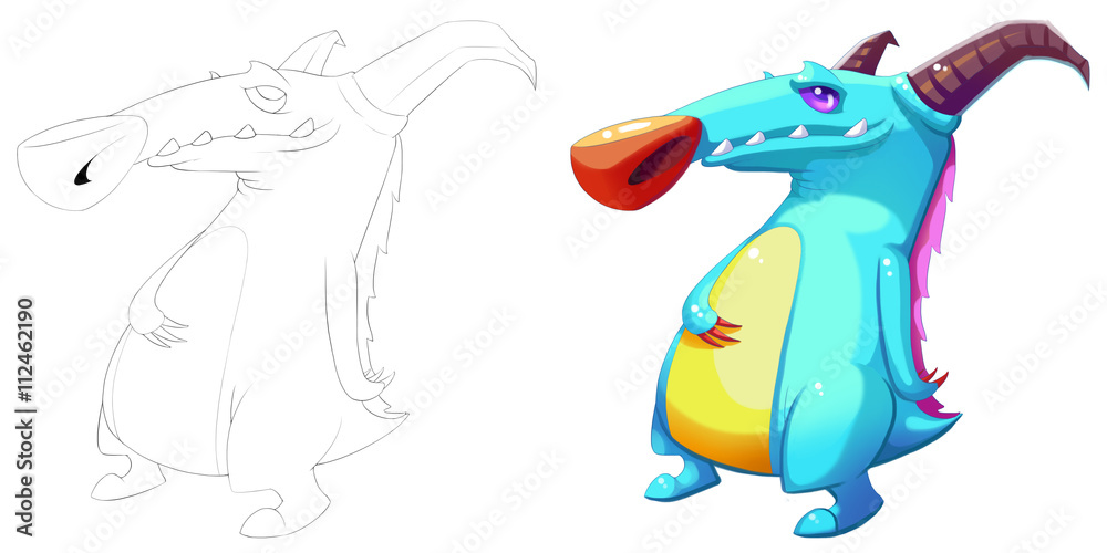 Coloring Book and Monster Creature Character Design Set 47 Horn Mouse ...