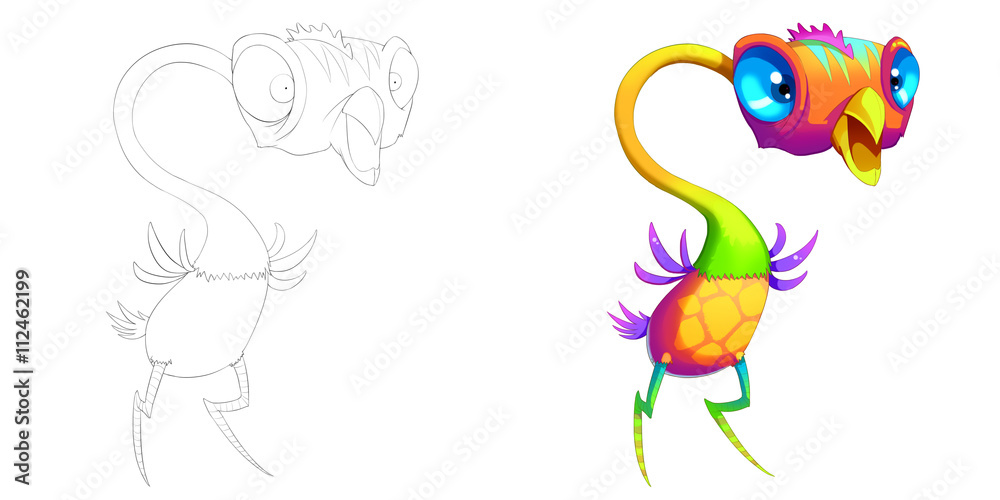 Coloring Book and Monster Creature Character Design Set 48 Ostrich Bird ...