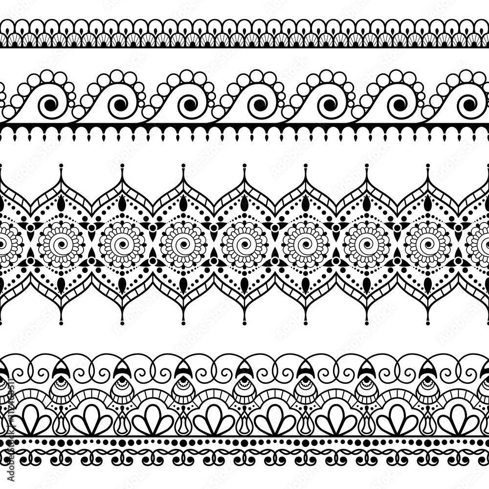 Seamless border elements in Indian mehndi style for card or tattoo ...