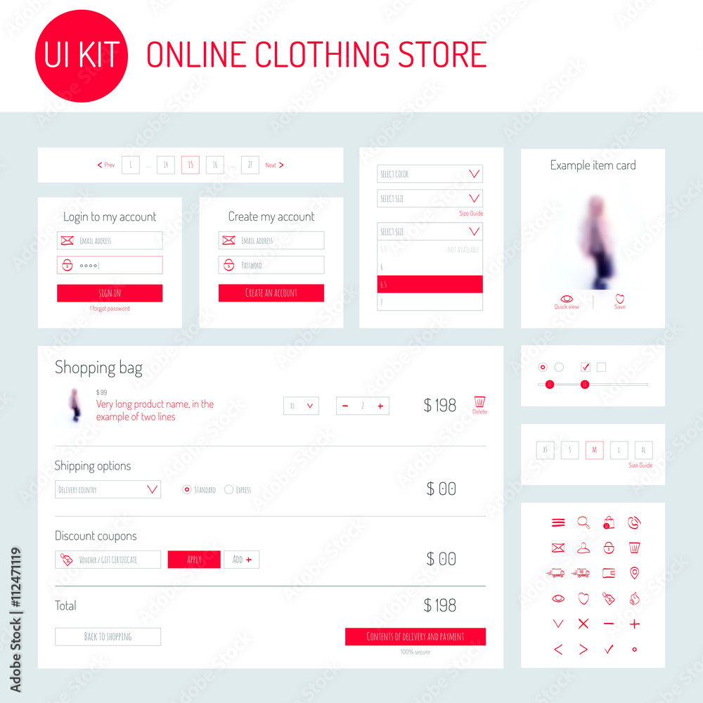 UI / UX Kit for online clothing store: icons set, login form ...