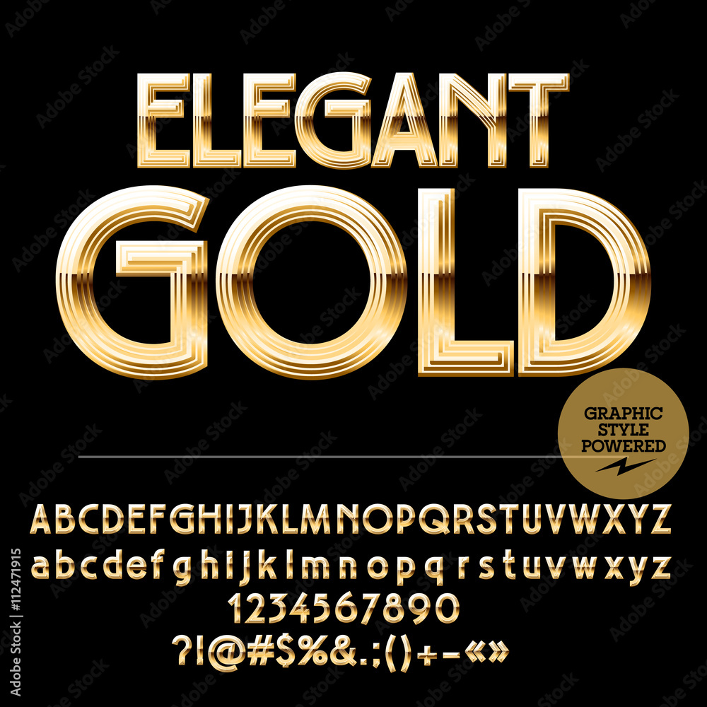 Royal golden set of alphabet letters, numbers and punctuation symbols ...