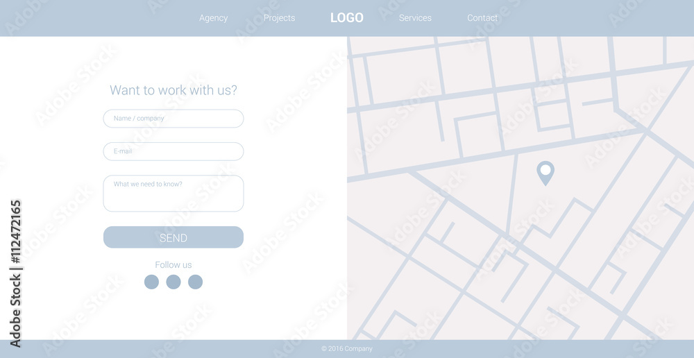 Web design. Wireframe based contact page template. Flat and clean style ...