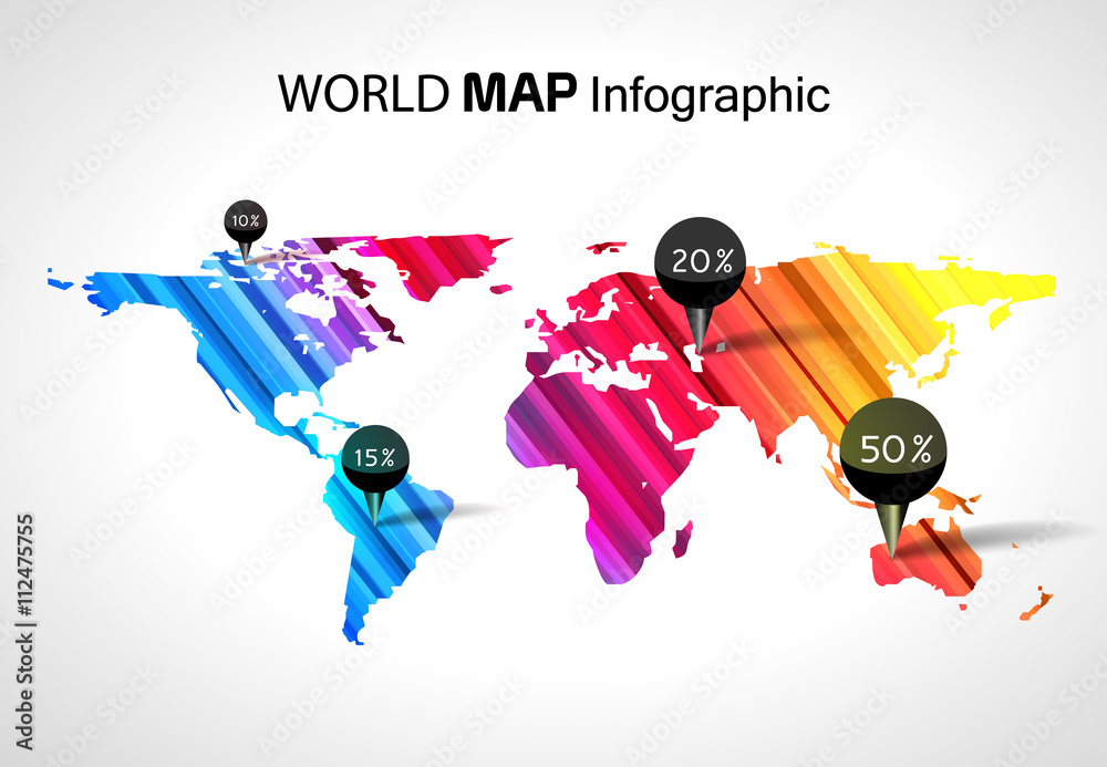 Abstract world map infographic with points and destinations Stock ...