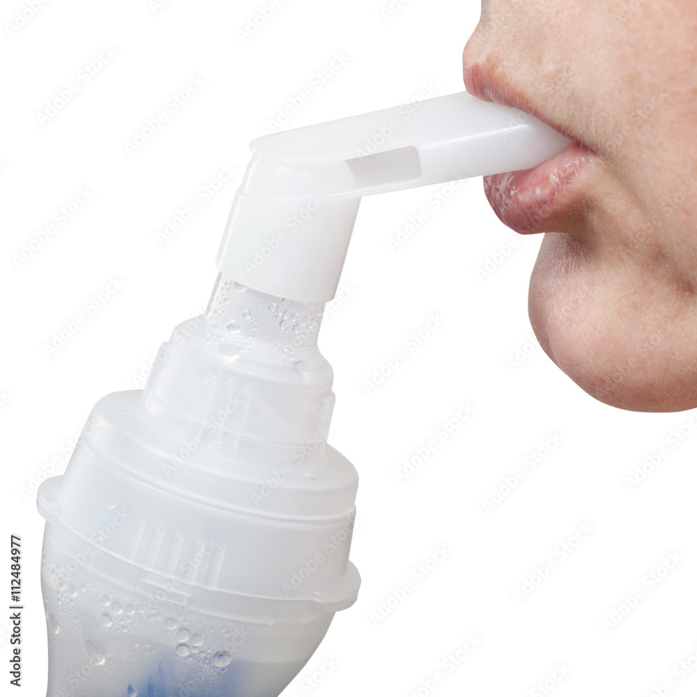 Poster mouthpiece of jet nebulizer in lips of patient – Wall Art ...