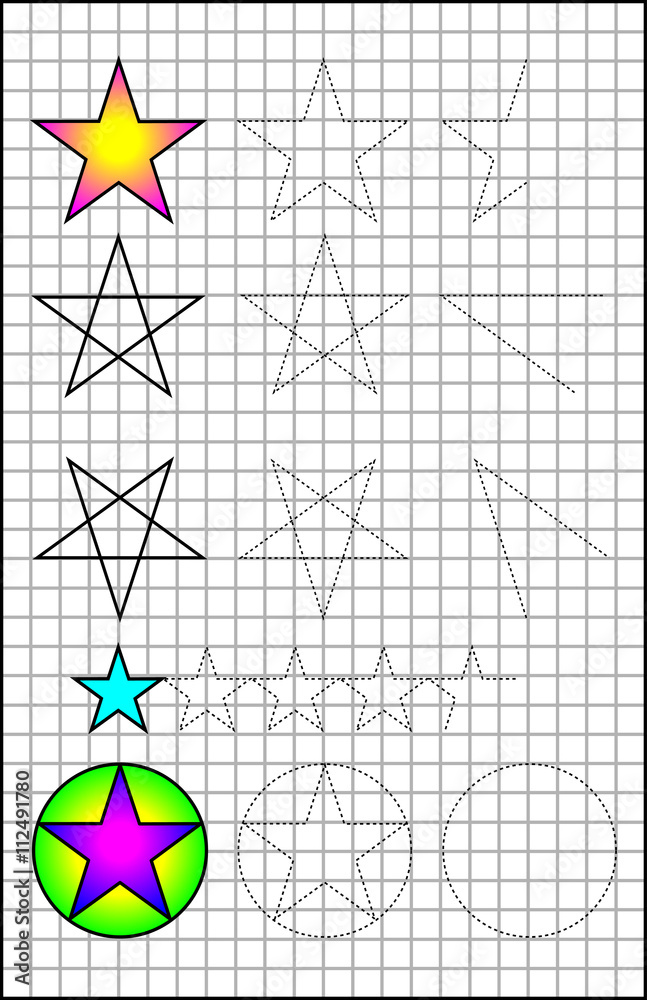 Educational page with exercises for children on a square paper ...