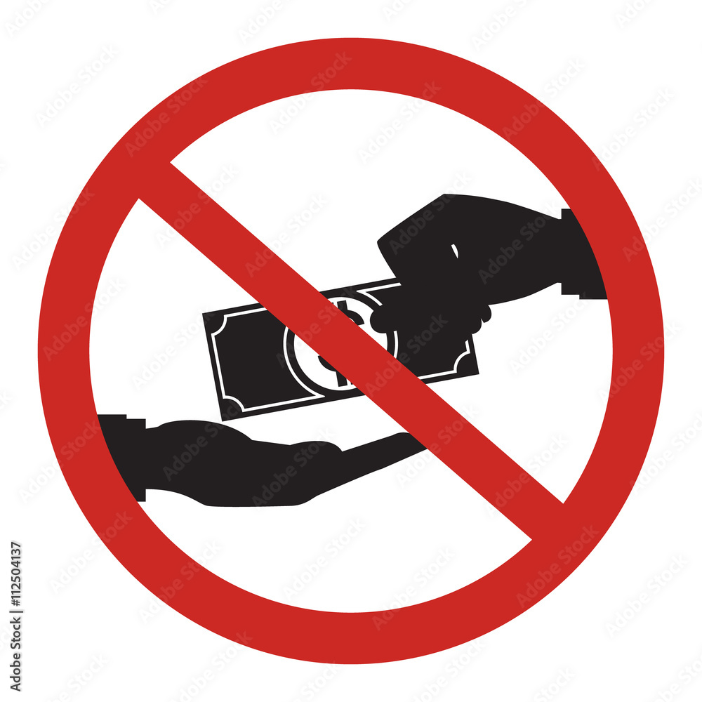 Restrict sign no businessman take bribe from partner on white ...