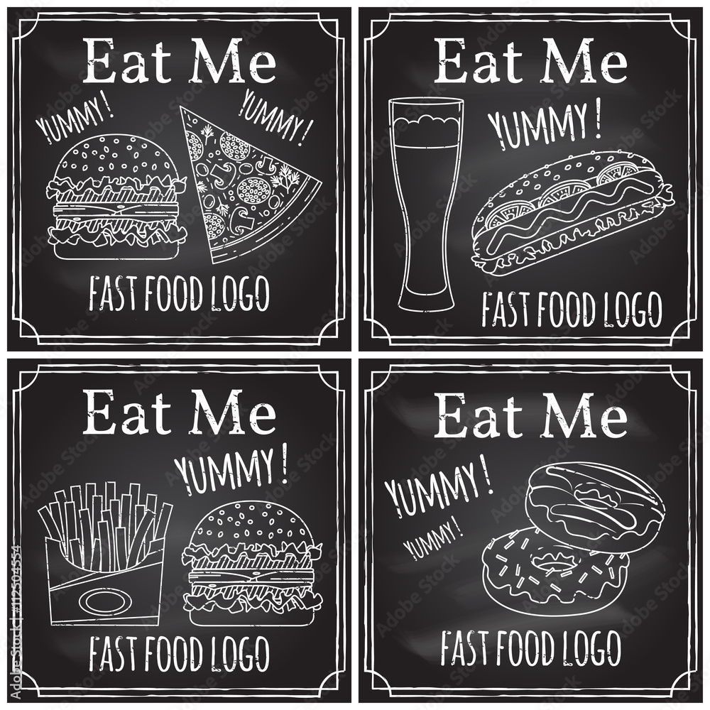 Eat me. Elements on the theme of the restaurant business. Chalk drawing ...