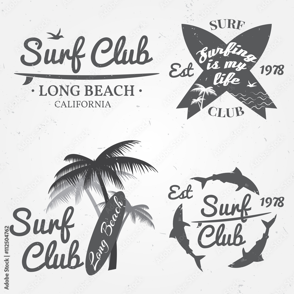 Set of Surf club concept Vector Summer surfing retro badge. Surfer club ...
