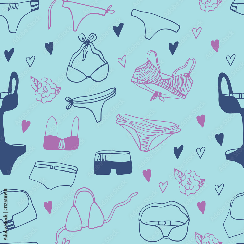Adorable hand drawn swimsuits. Seamless vector set. Perfect for summer ...