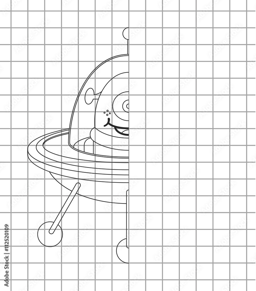 Children game finish ufo draw. Vector cartoon illustration game. Line ...