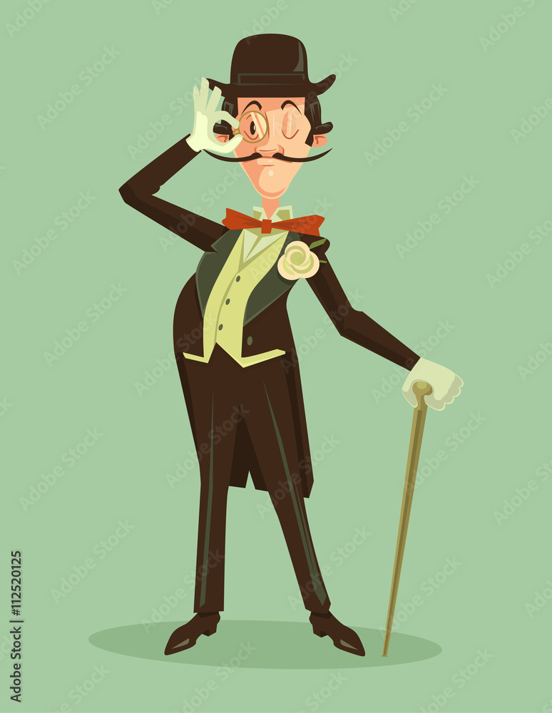 Victorian gentleman. Vintage britain gentleman in hat. Vector flat ...