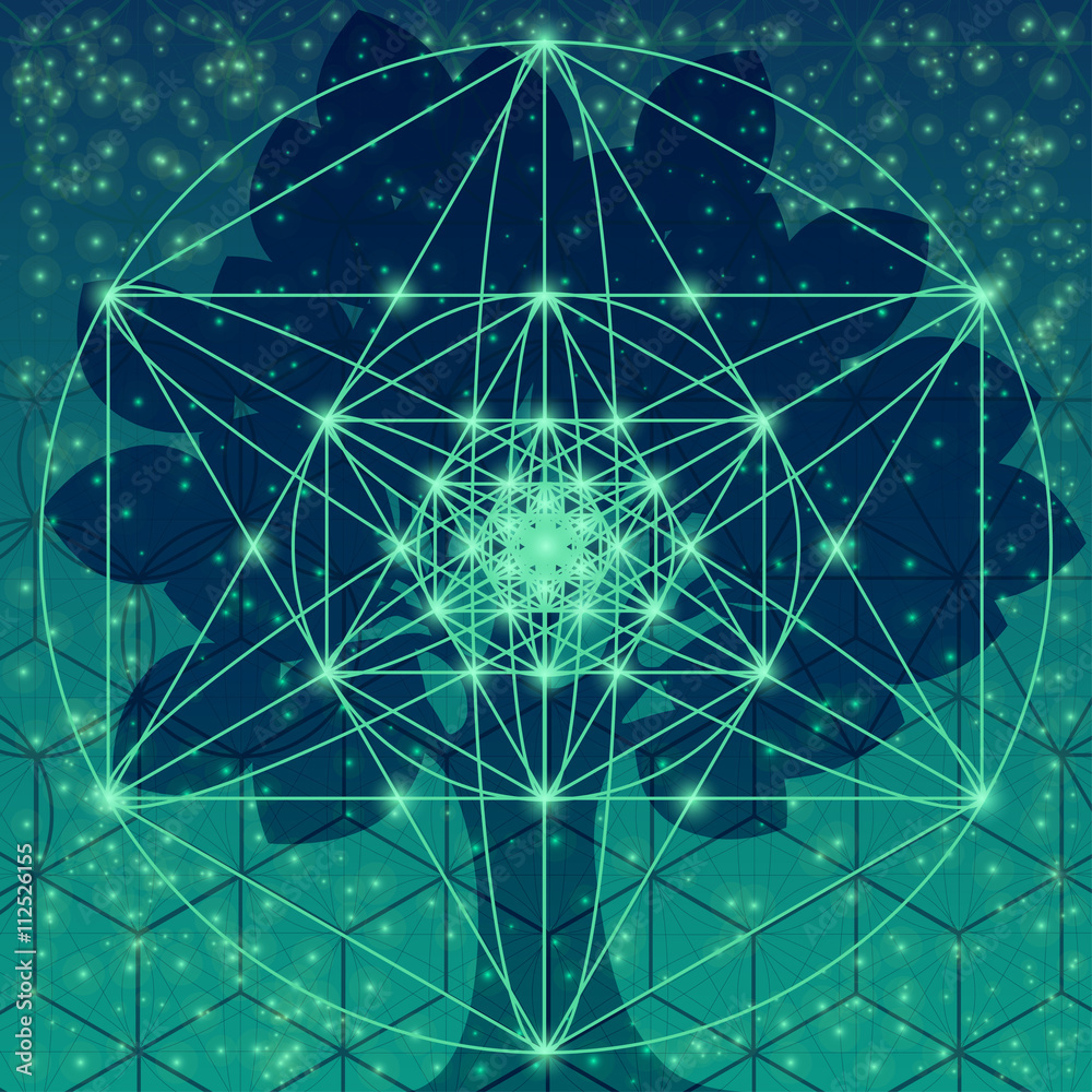 Tree with sacred geometry symbols and elements. Sacred mesh background ...