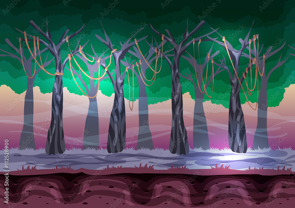 Seamless cartoon vector landscape with separated layers for game and ...