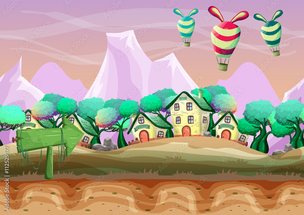Seamless cartoon vector landscape with separated layers for game and ...