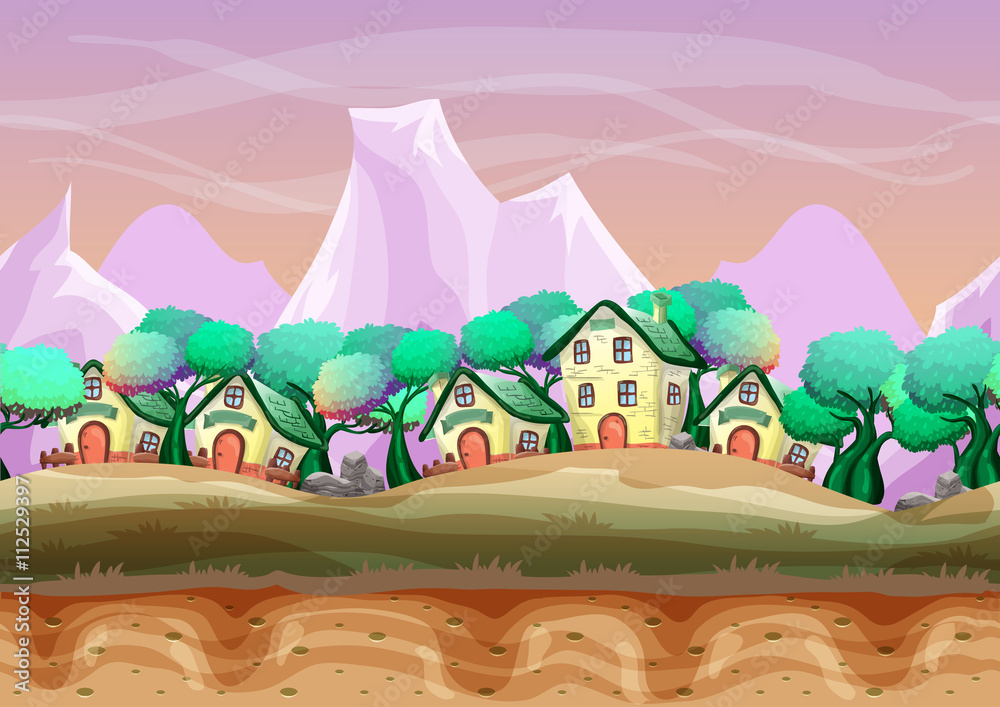 Seamless cartoon vector landscape with separated layers for game and ...